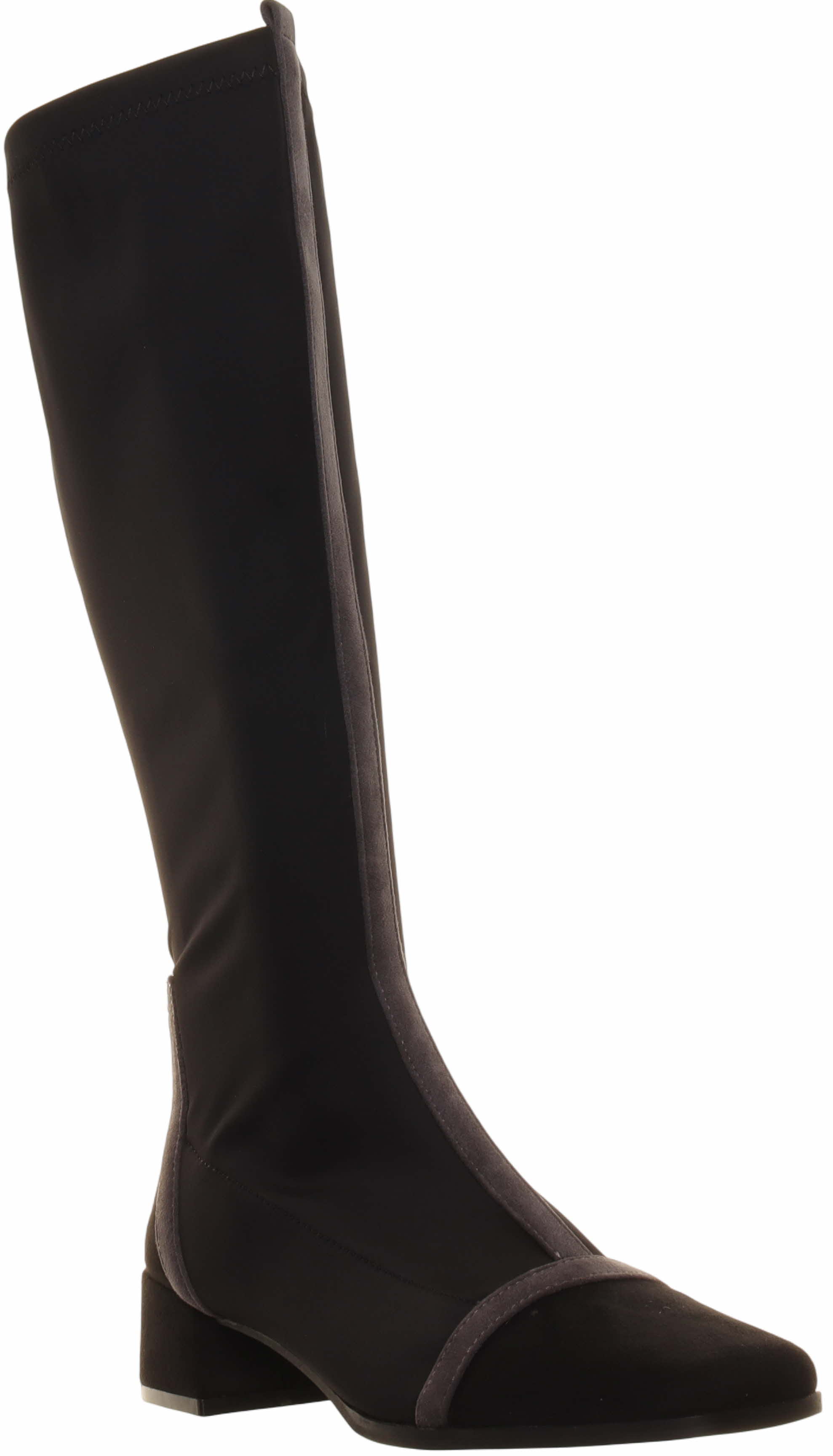 Black Knee High Panel Boot Low Heel