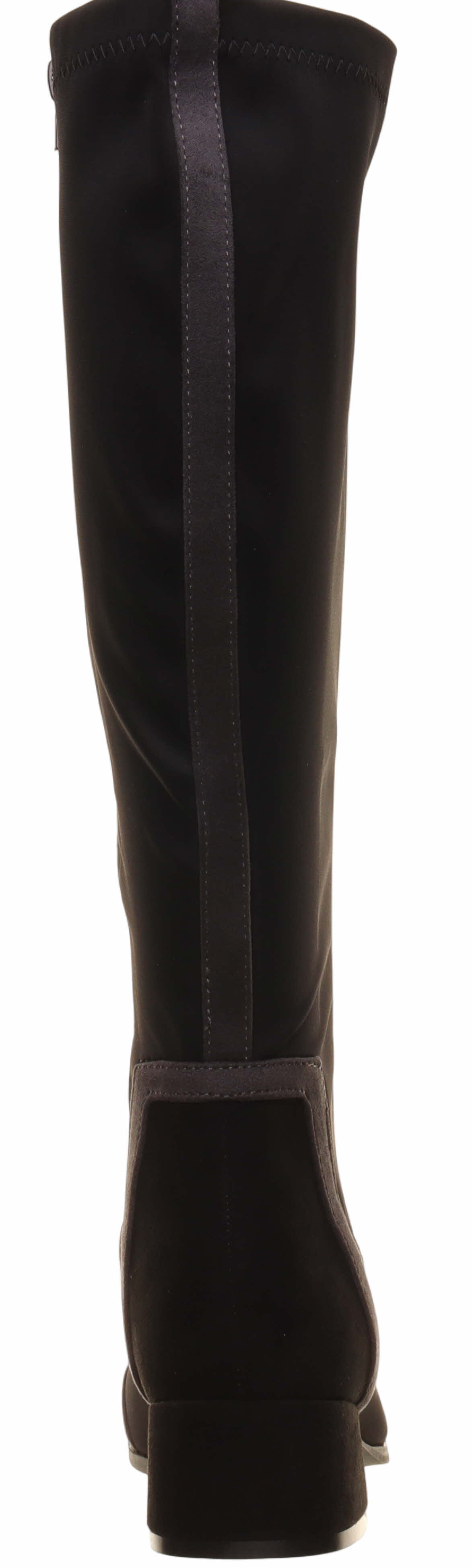Black Knee High Panel Boot Low Heel