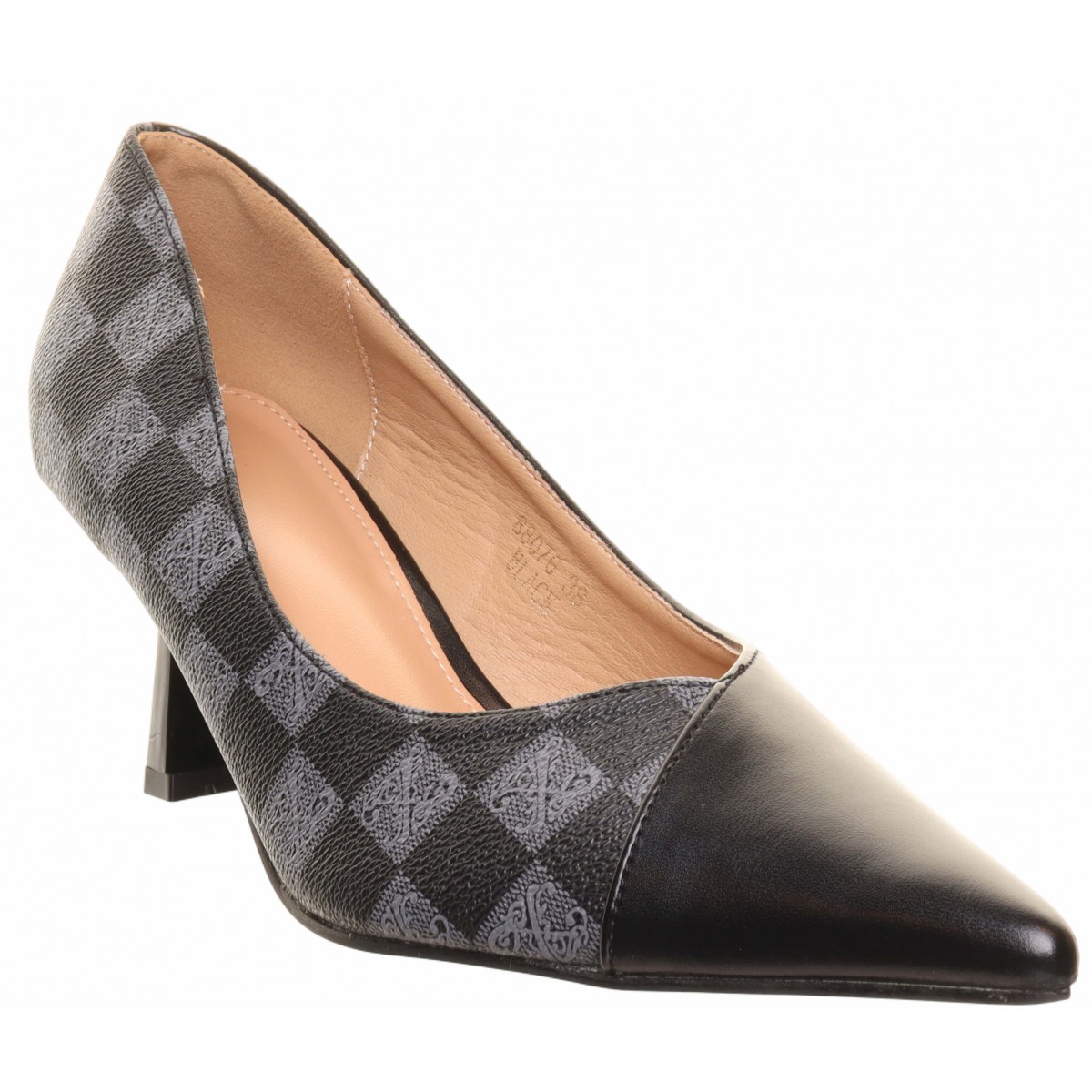 Black Square Pattern High Heel Courts